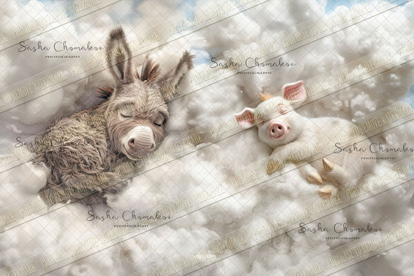 Digital background cute donkey and piglet – www ...
